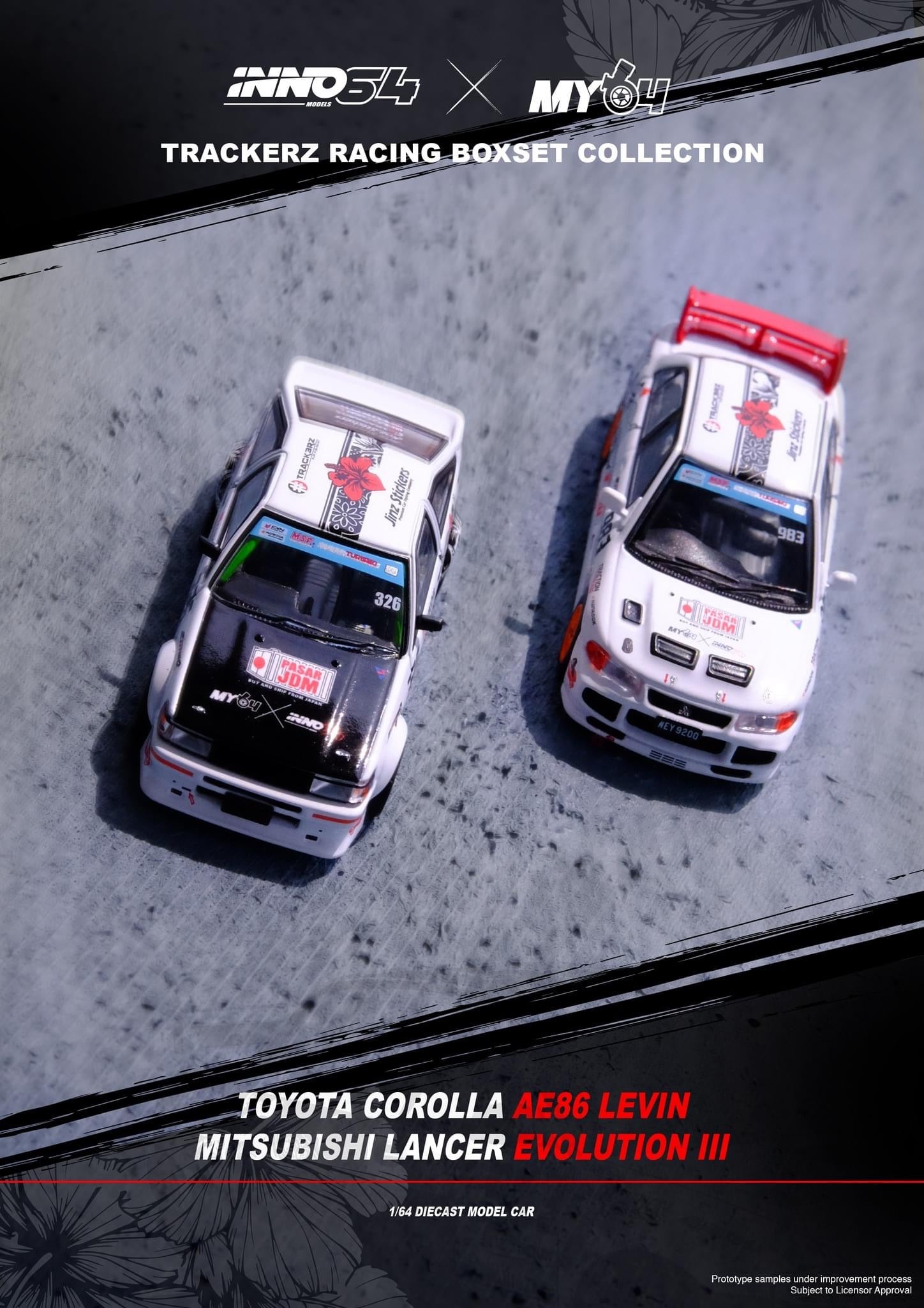 Inno64 1:64 Toyota Corolla AE86 Levin & Mitsubishi Lancer Evo III “Tra ...